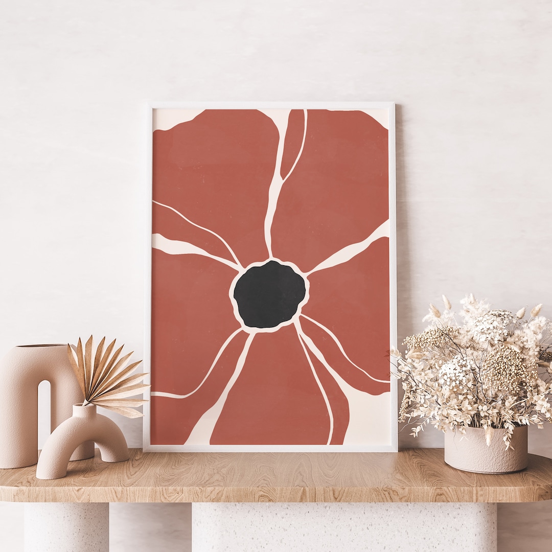 Red Poppy Print, Printable Art, Earth Tones Print, Floral Illustration ...