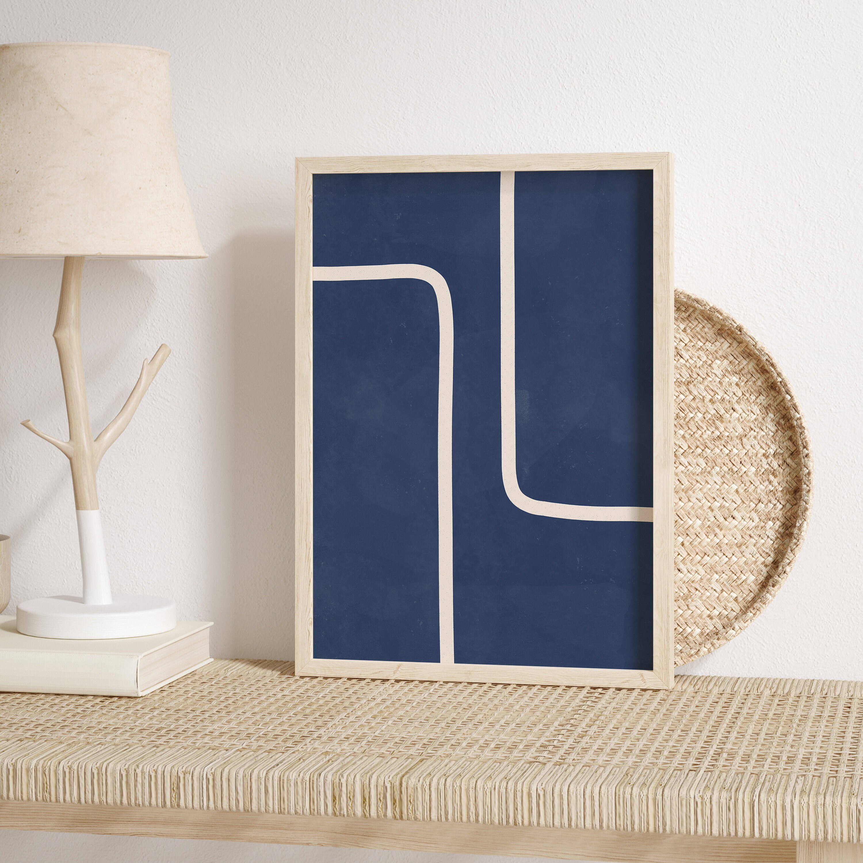 Navy Blue Wall Art Minimalist Lines Art Downloadable Print | Etsy