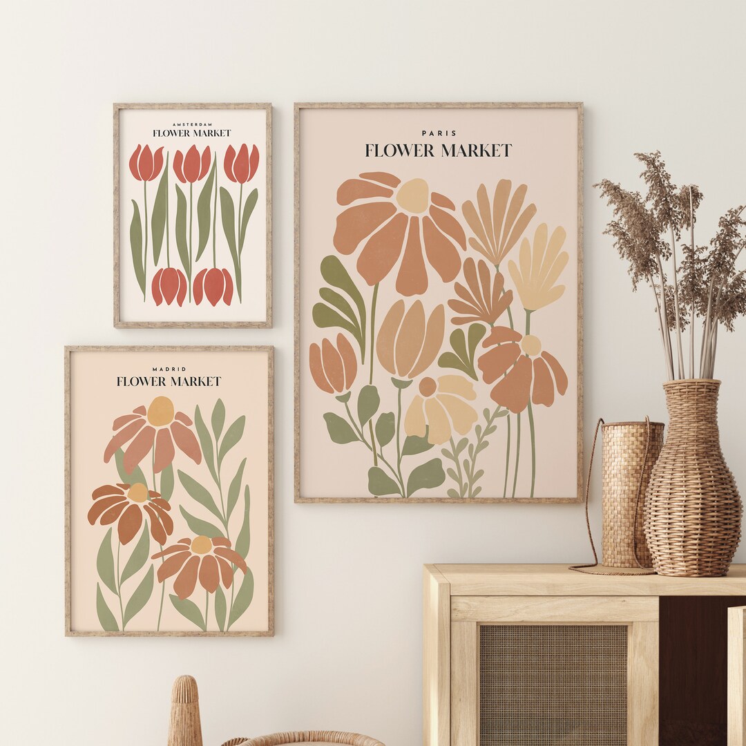 Flower Market Set, Wall Art Set of 3, Flower Market Print, Gallery Wall ...