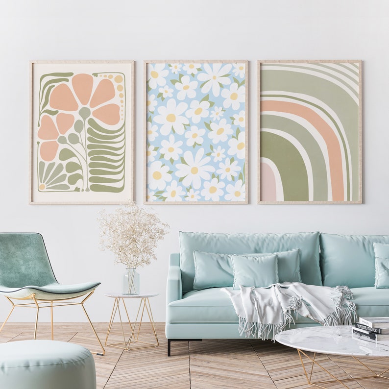 Pastel Boho Floral Wall Art Print Set – Bohemian Gallery, Dopamine ...