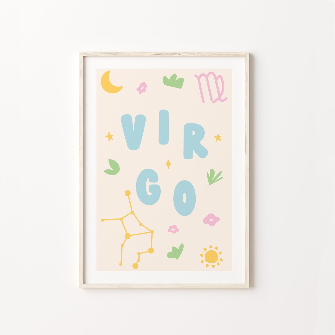 Virgo Wall Art, Danish Pastel Decor, Zodiac Printable Art, Star Sign ...