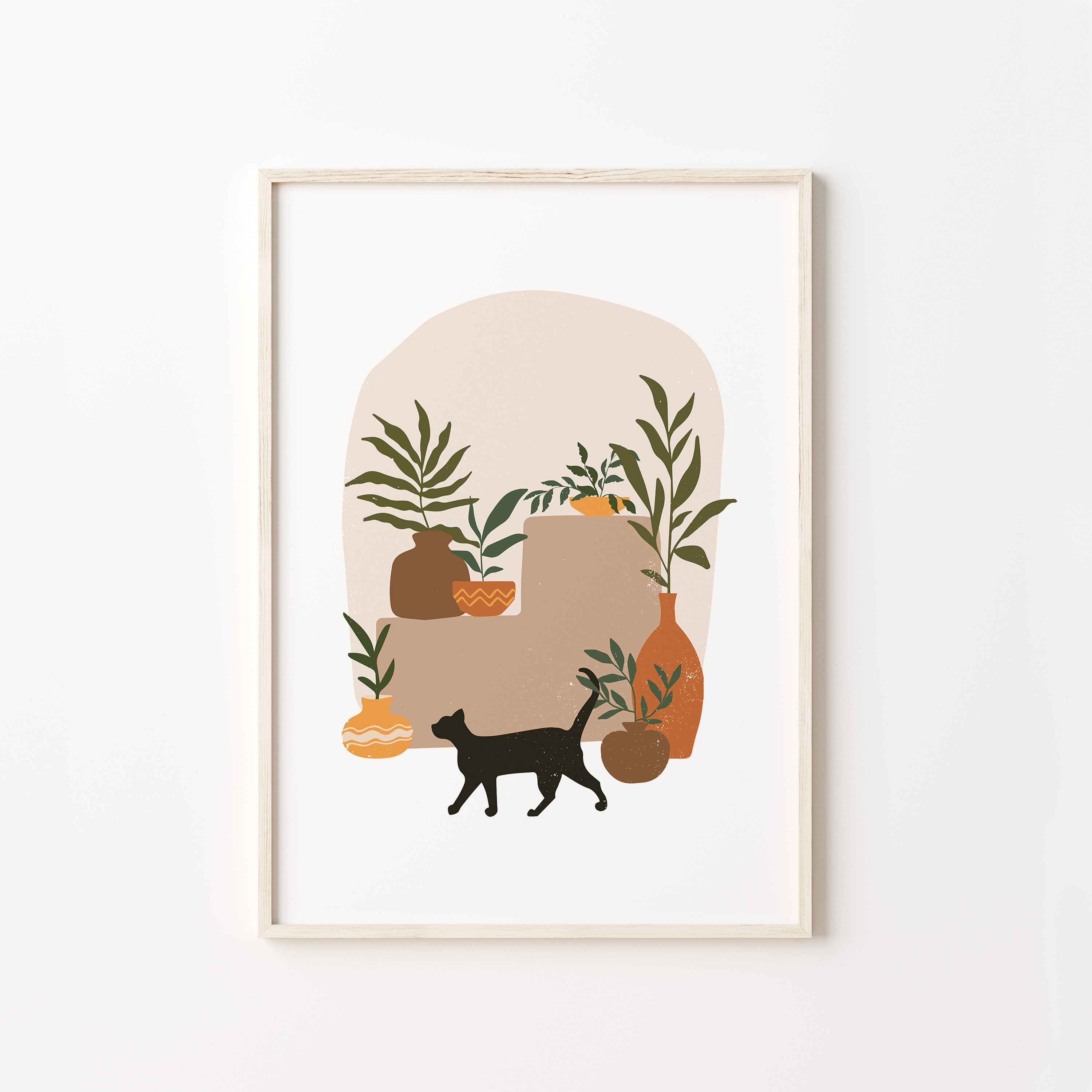 Boho Cat Print Earth Tones Wall Art Downloadable Print Boho | Etsy