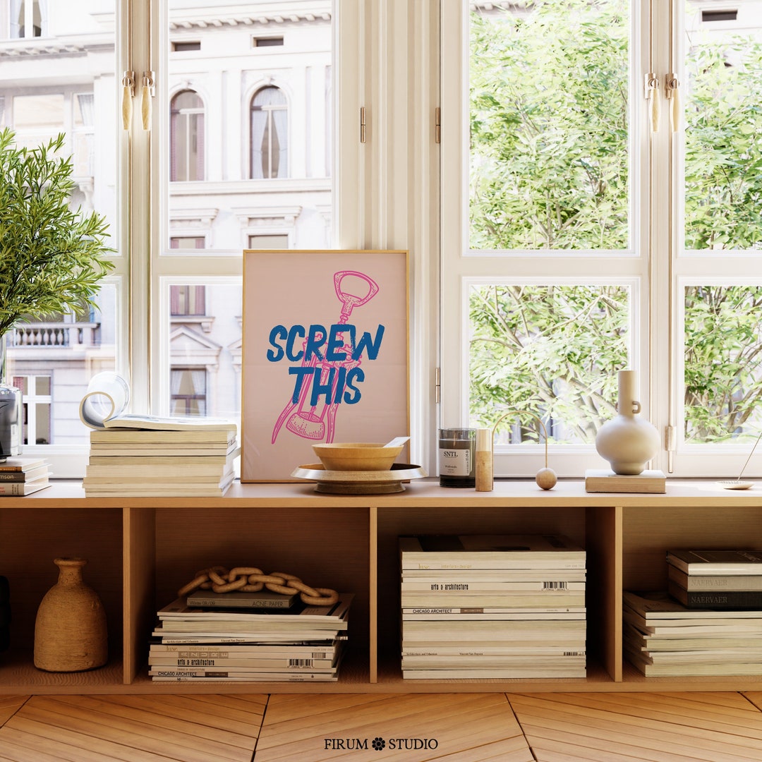 Pink and Blue Corkscrew Printable Art Poster, Wine Lover Humour Wall ...