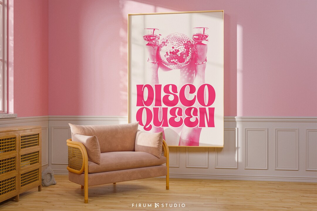 Disco Queen Pink Wall Art Printable Poster Disco Ball Print - Etsy