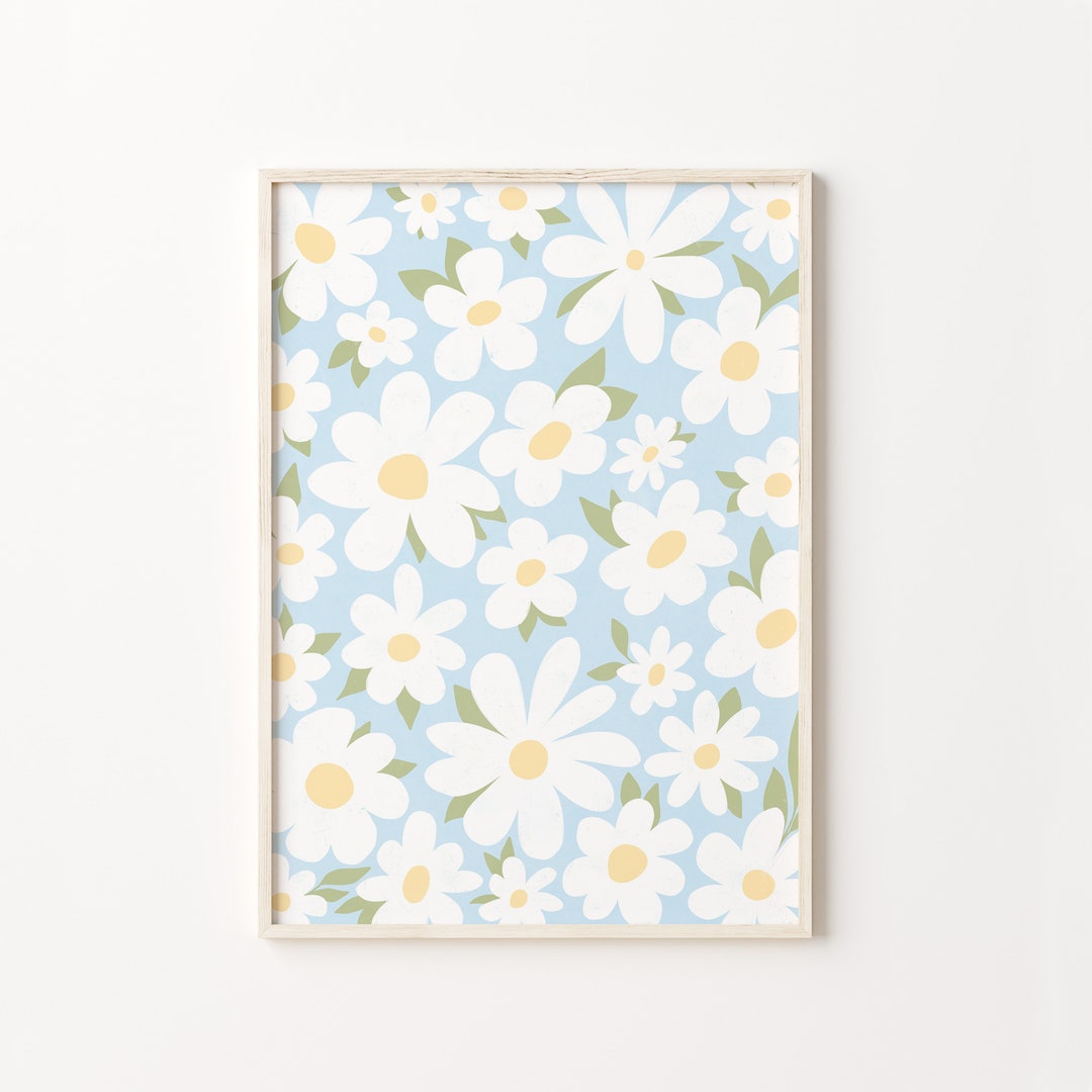 Sky Blue Wall Art, Dasies Print, Instant Download, Daisy Wall Art, Sky ...