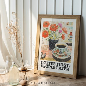 Coffee First, Retro Wall Art, Downloadable Art, Coffee Cart Print ...