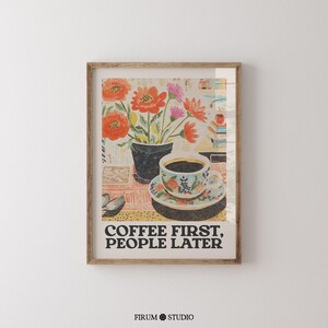 Coffee First, Retro Wall Art, Downloadable Art, Coffee Cart Print ...