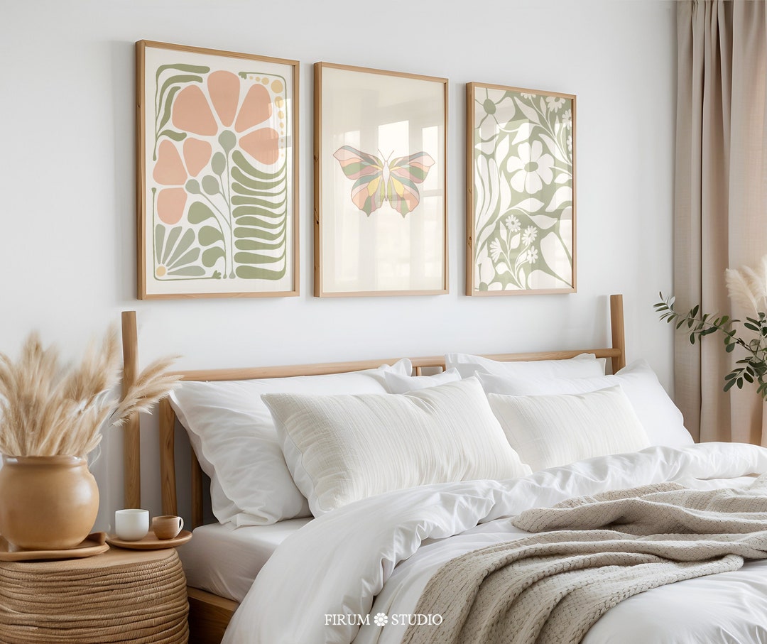 Set of 3 Boho Pastel Downloadable Prints, Cute Butterfly and Botanical ...