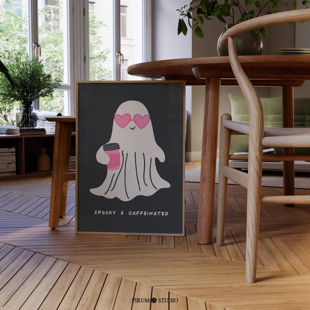 Spooky and Caffeinated Cute Ghost Printable Coffee Wall Art, Coffee ...