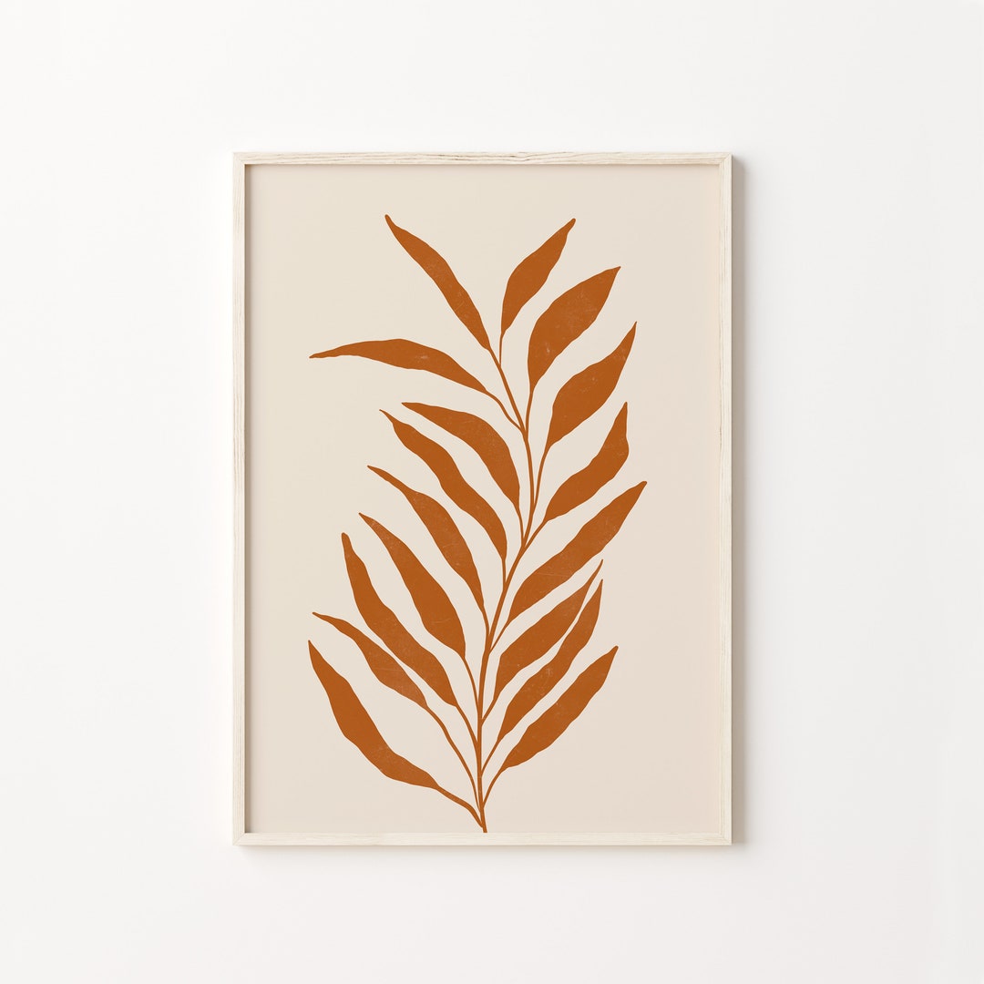 Leaves Drawing, Burnt Orange Print, Downloadable Art, Boho Minimalist ...