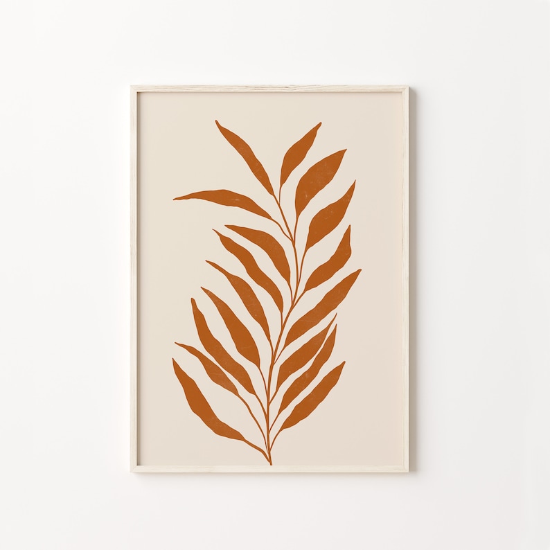 Leaves Drawing Burnt Orange Print Downloadable Art Boho | Etsy