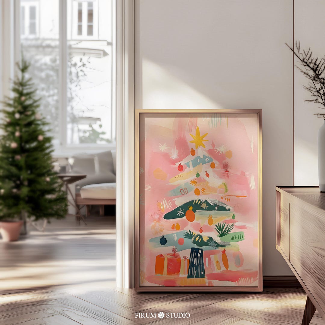 Pastel Pink Christmas Tree Downloadable Print - Cute Bohemian Holiday ...
