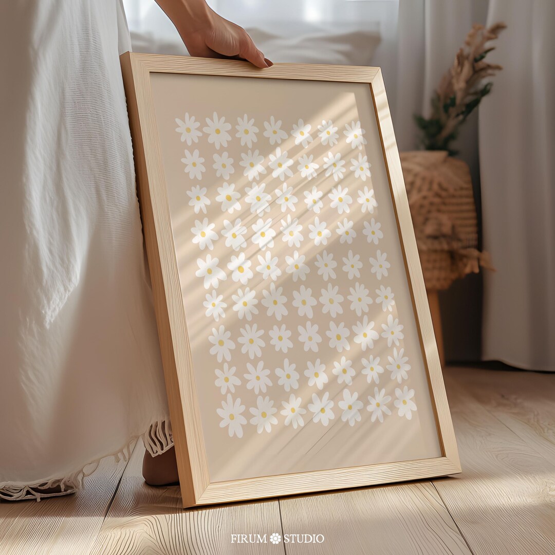 Neutral Daisy Art Print, Beige Flower Gallery Wall, Muted Nursery Decor ...