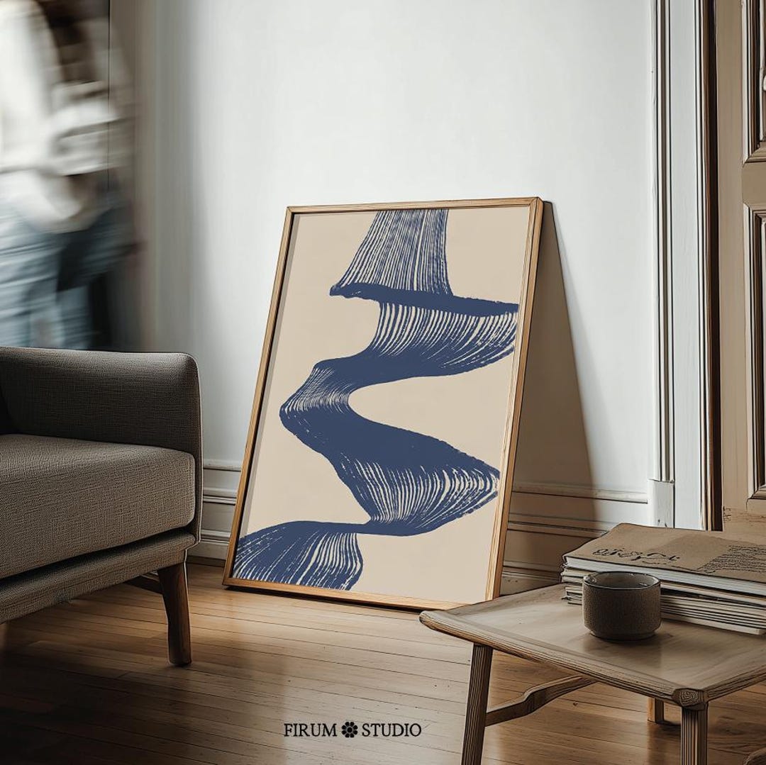 Indigo Blue Abstract Line Printable Wall Art - Minimal Japandi Design ...