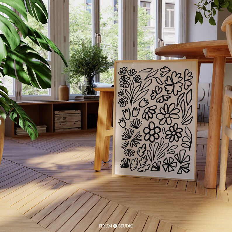 Cute Naive Flowers Printable Wall Art, Botanical Lines Art Print ...