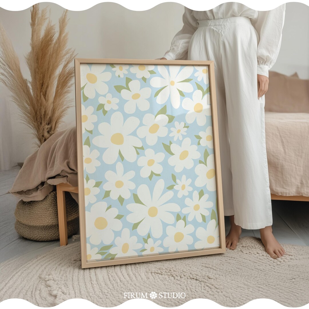 Sky Blue Wall Art, Dasies Print, Instant Download, Daisy Wall Art, Sky ...