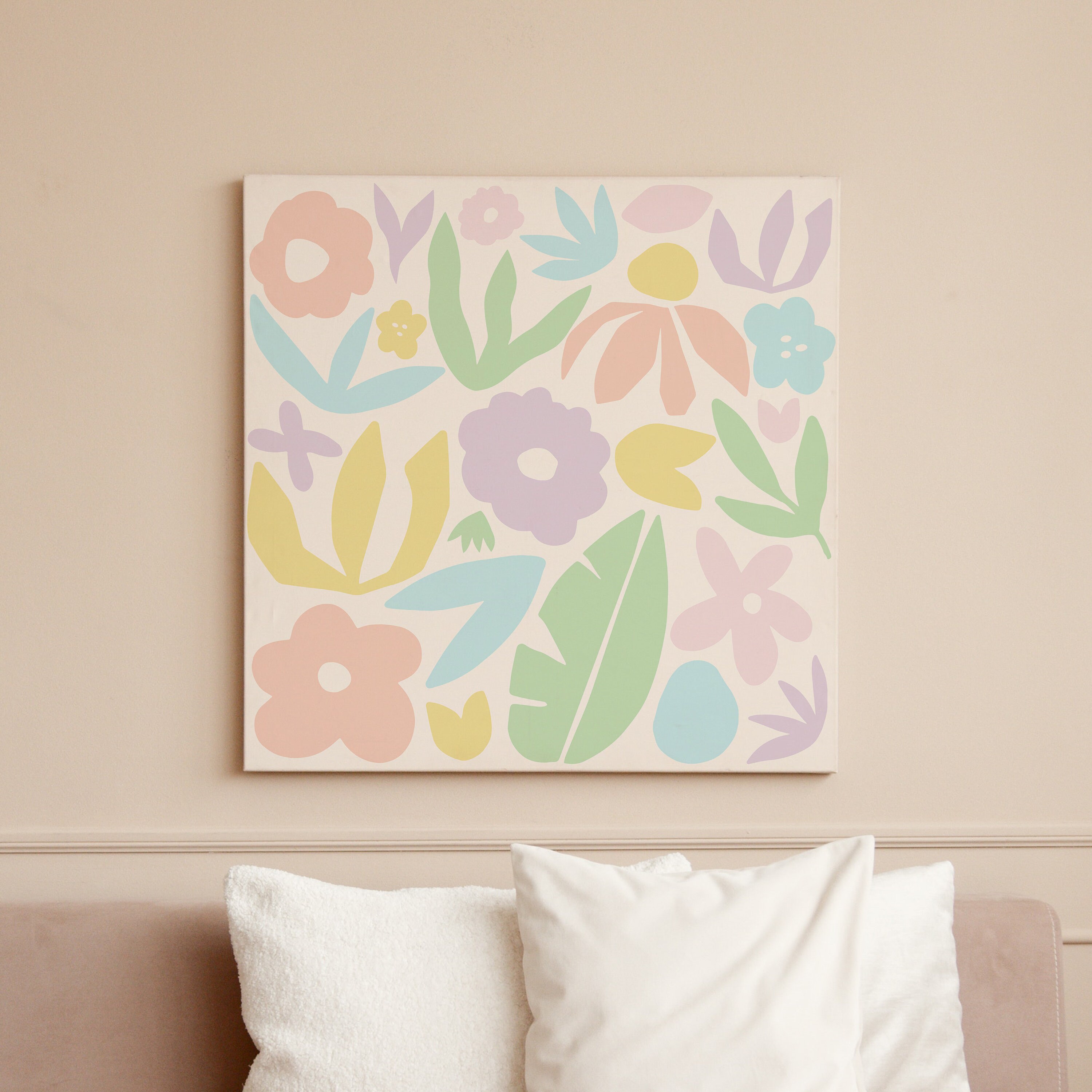 Abstract Botanical Square Wall Art Danish Pastel Decor Boho | Etsy