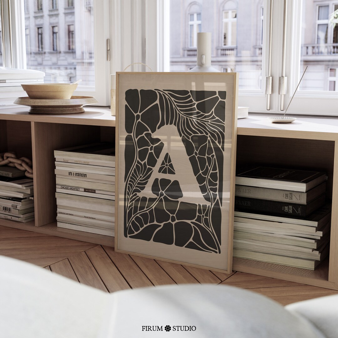 Letter A Black and Beige Downloadable Wall Art, Monogram Art Print ...