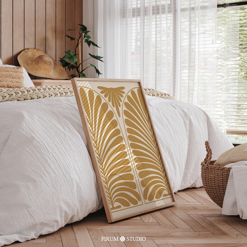 Moroccan Mustard Yellow Art, Ochre Boho Abstract Print, Eclectic Dining ...
