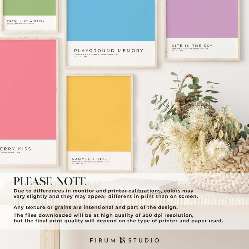 Bright Wall Art Set, 6 Piece Wall Art, Colour Block Art Set, Digital ...