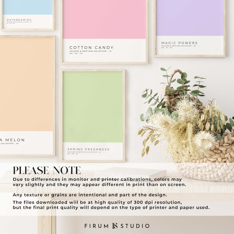 Pastel Gallery Wall, Colour Block Art Set of 6, Digital Prints, Danish ...