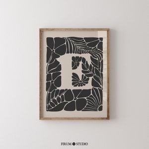 Letter E Printable Poster, Modern Initial Art Print, Beige and Black ...