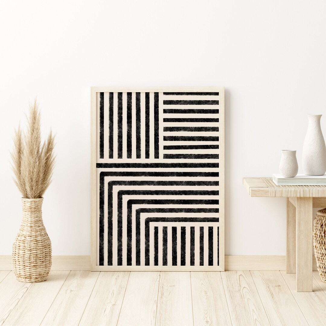 Minimalist Lines Art, Geometric Print, Instant Download, Beige Black ...