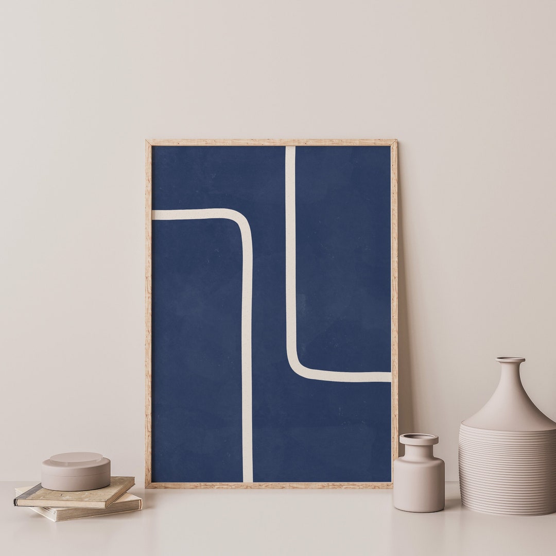 Navy Blue Wall Art, Minimalist Lines Art, Downloadable Print, Mid ...