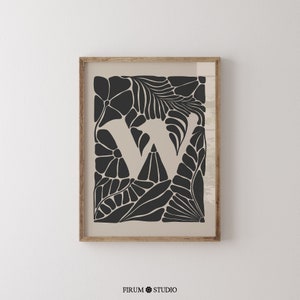 Letter W Downloadable Art Print, Monogram Art Print, Abstract Floral ...