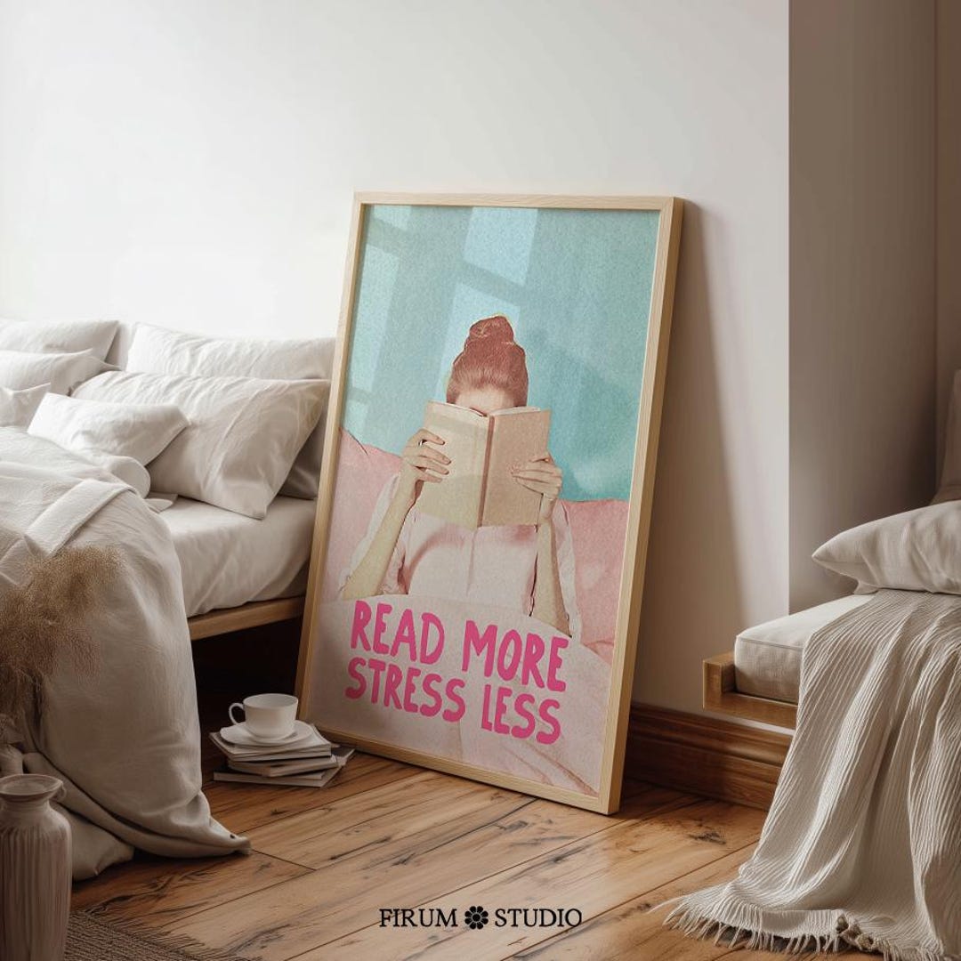 Pastel “read More, Stress Less” Printable Art, Book Lover Digital ...