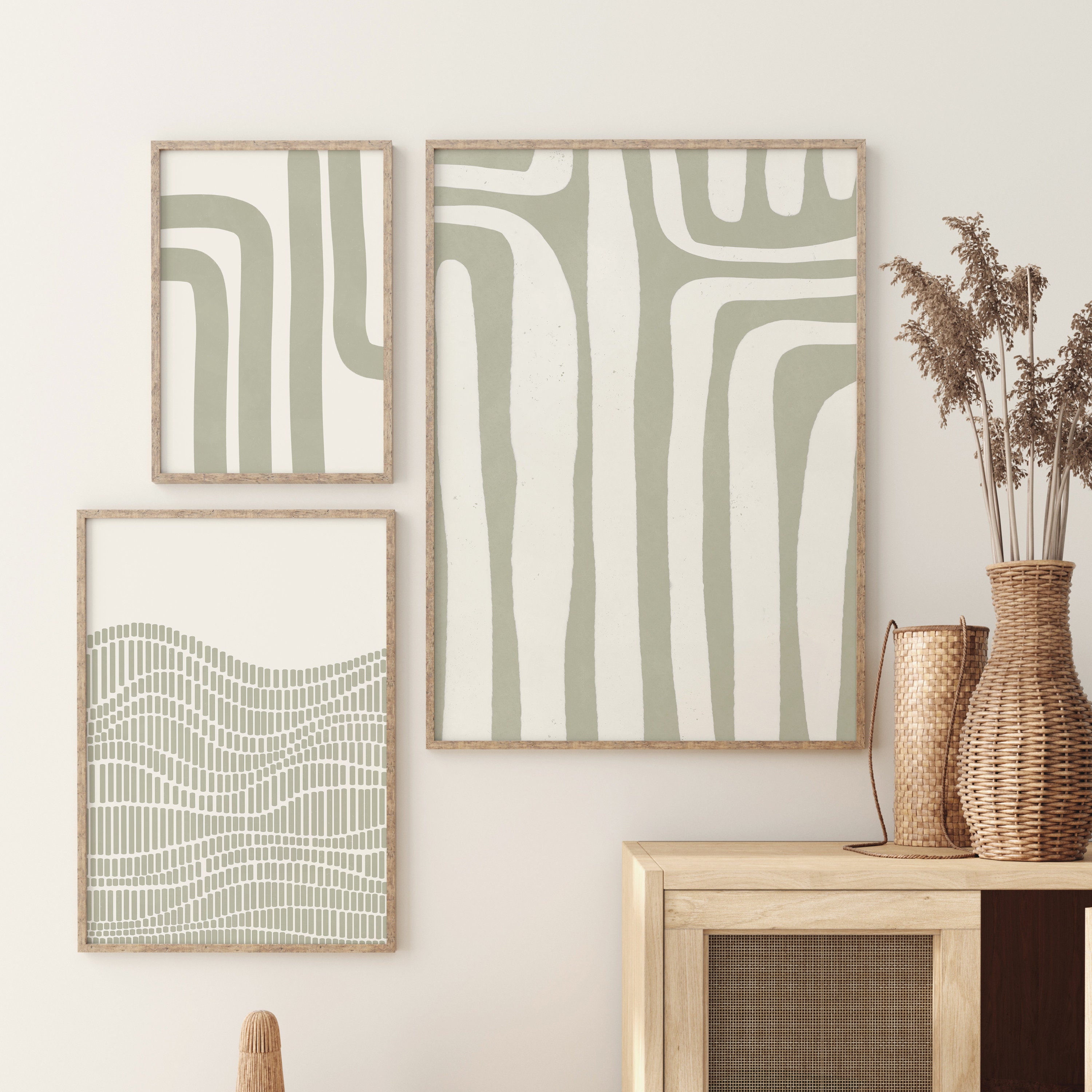 Sage Green Abstract Print Set, Modern Gallery Wall, Japandi Apartment ...