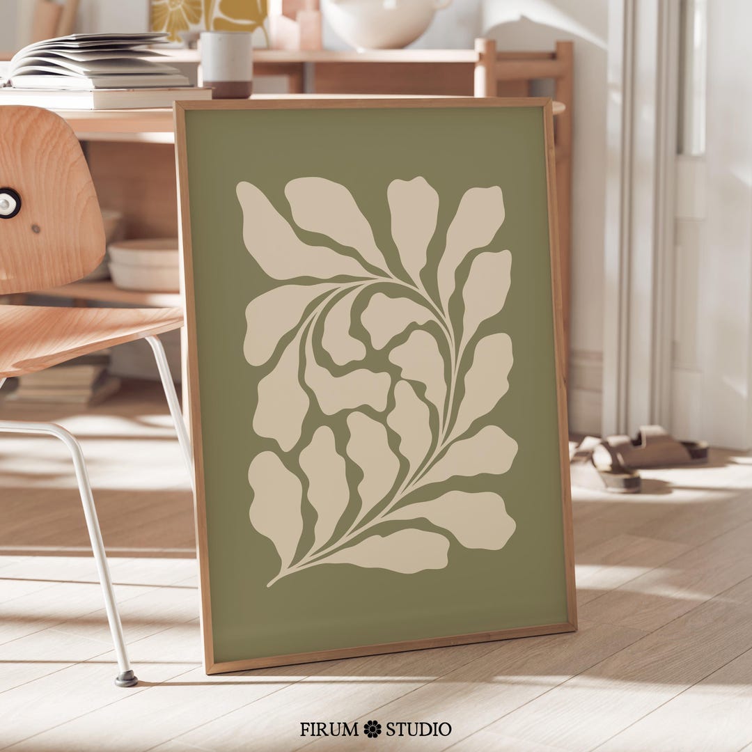Arte abstrata em tons de verde suave, decoração de apartamento de ...