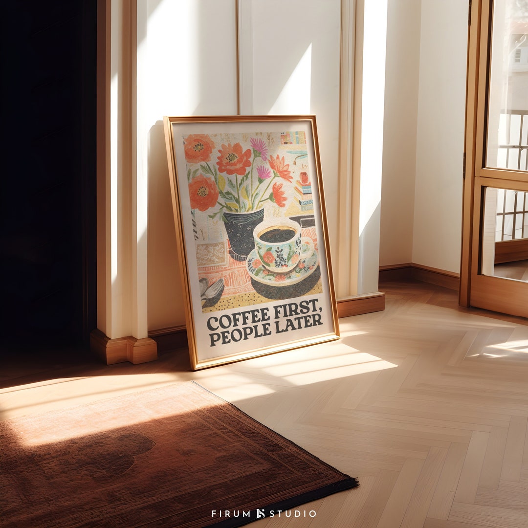 Coffee First, Retro Wall Art, Downloadable Art, Coffee Cart Print ...