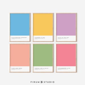 Bright Wall Art Set, 6 Piece Wall Art, Colour Block Art Set, Digital ...