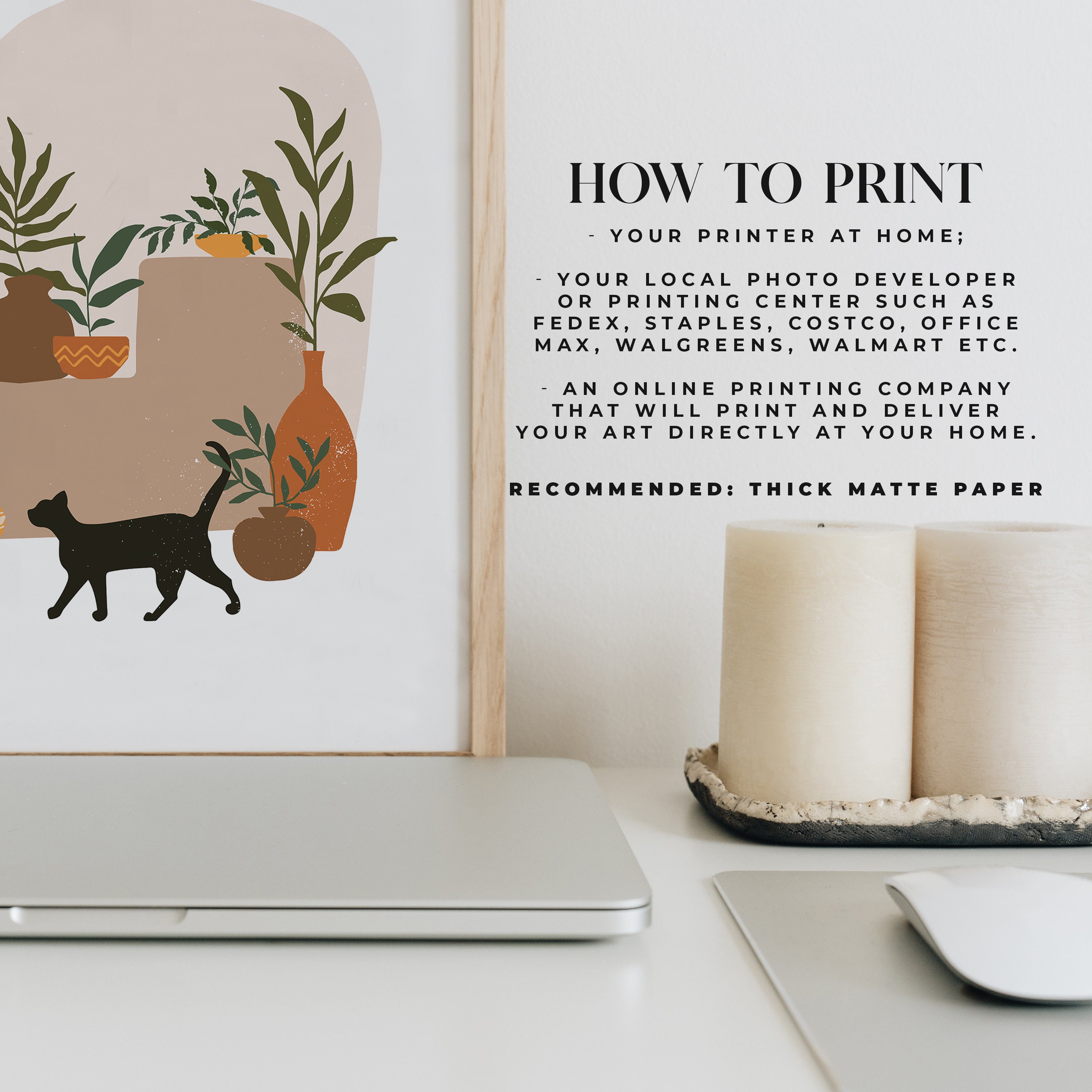 Boho Cat Print Earth Tones Wall Art Downloadable Print Boho | Etsy