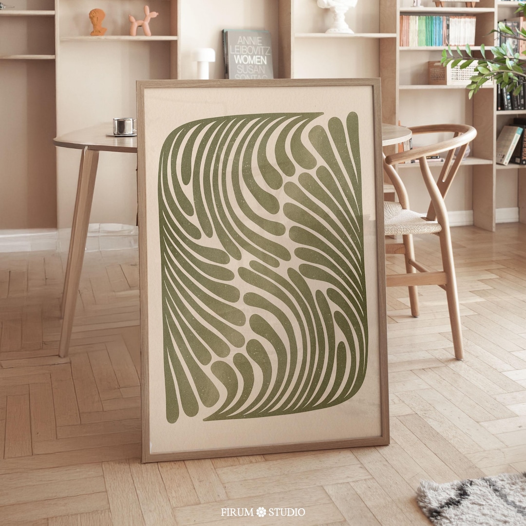Muted Green Abstract Botanical Downloadable Print, Mid Century Abstract ...