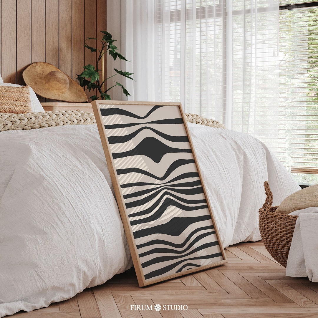Black and Beige Modern Stripes Printable Wall Art, Abstract Lines Art ...