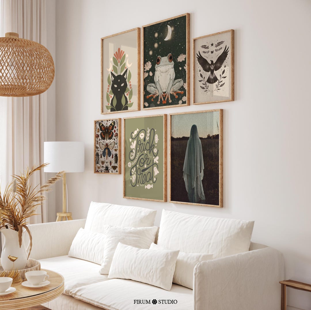 Eclectic Halloween Set of 6 Downloadable Art Prints, Modern Witch Wall ...