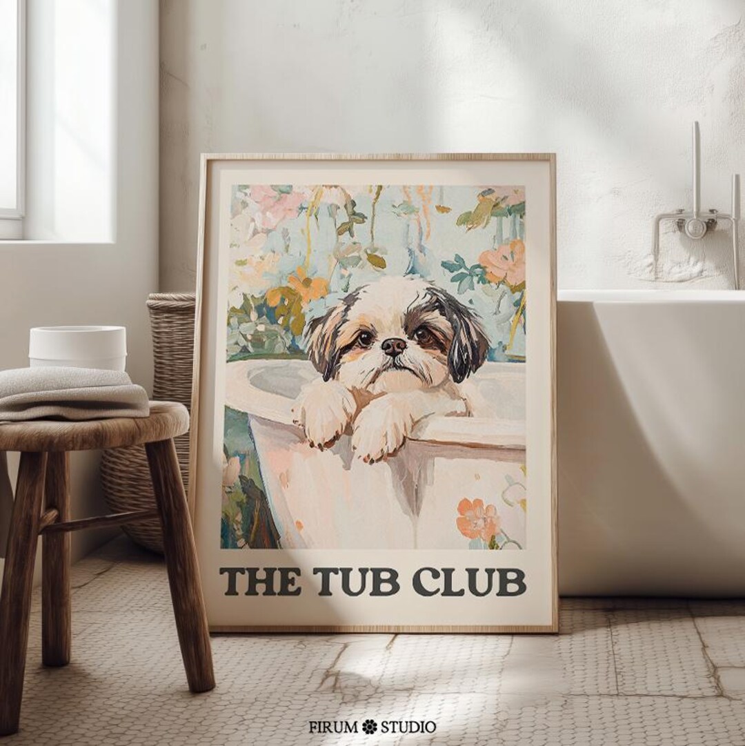 Shih Tzu Bathroom Wall Art Download, Cute Pastel Dog Printable for Pet ...