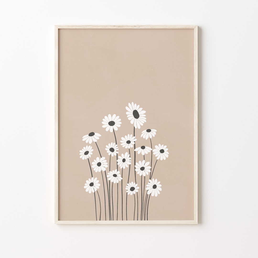 Beige Black Daisy Flower Art Print Digital Download Daisy - Etsy