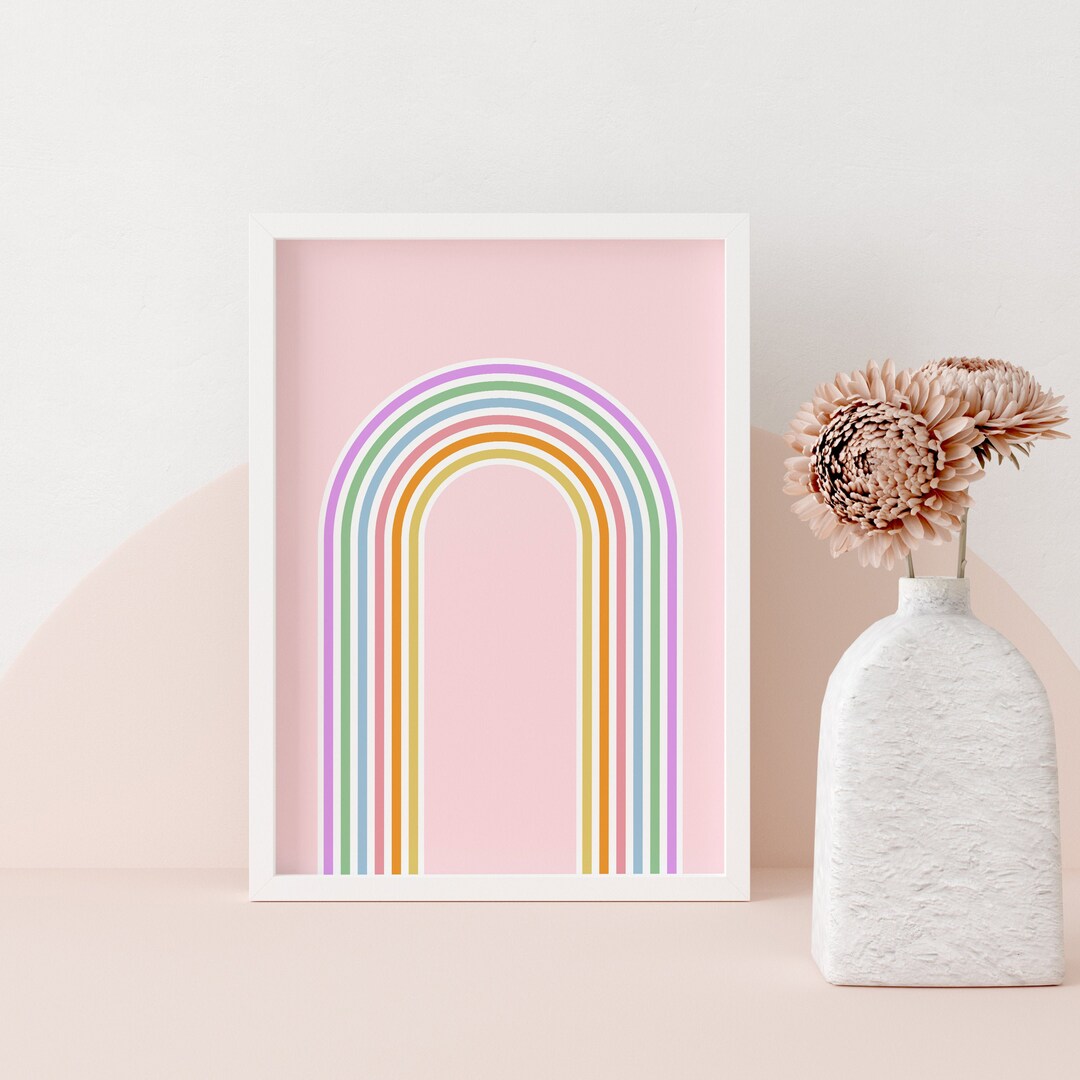 Retro Rainbow Poster Pink Wall Dorm Décor Downloadable Art - Etsy