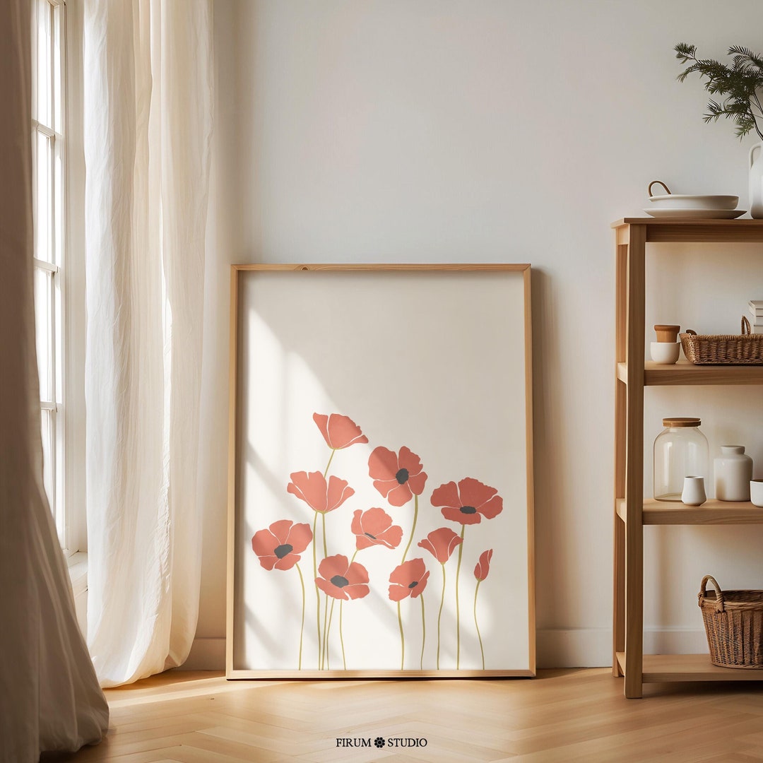 Red Poppy Printable Wall Art, Wildflowers Illustration, Earth Tones ...