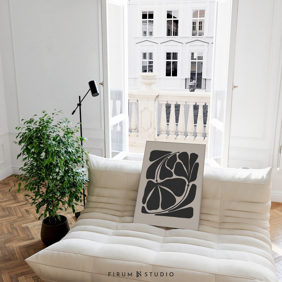 Abstract Plant Art, Beige Black Wall Art, Printable Wall Art, Mid ...