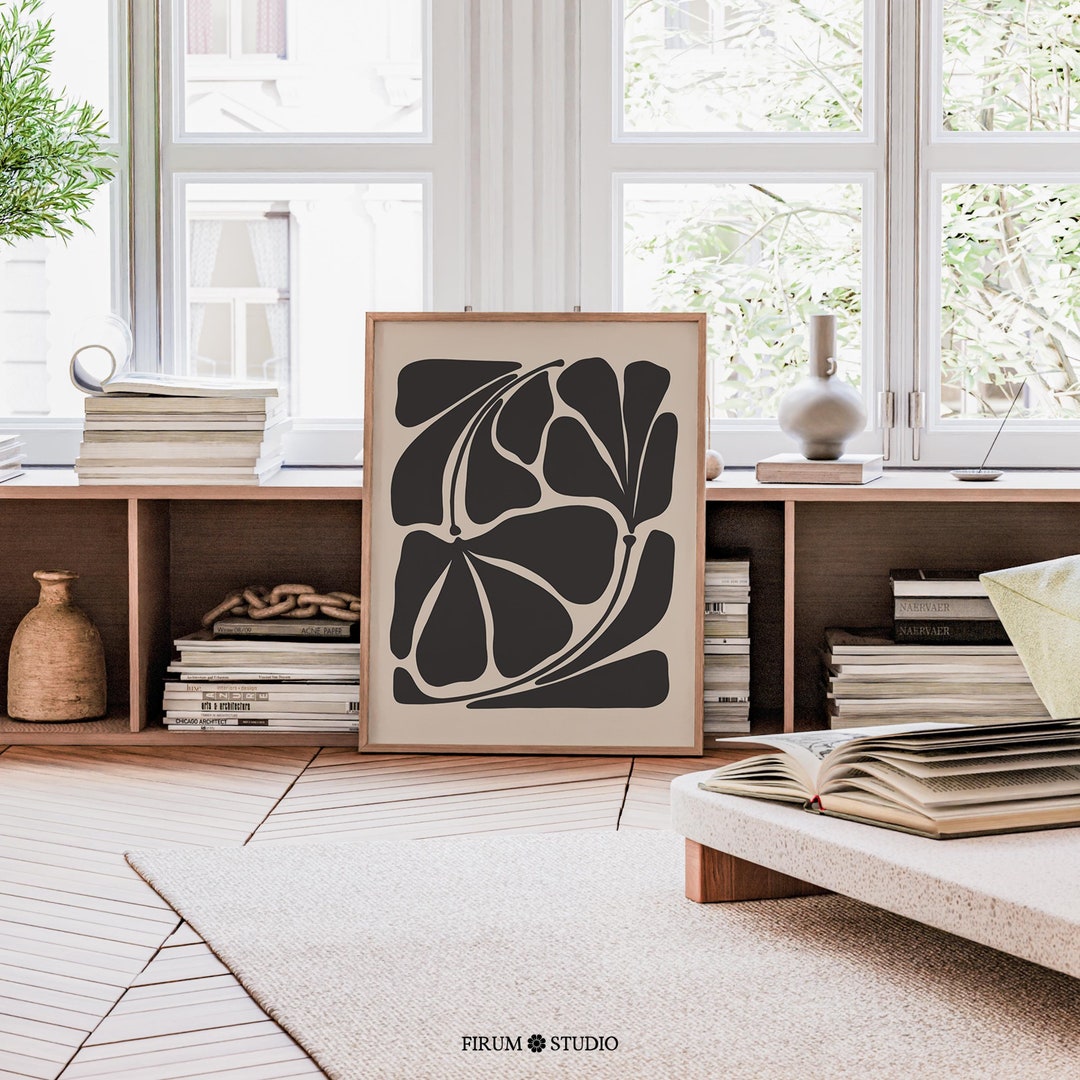 Abstract Plant Art, Beige Black Wall Art, Printable Wall Art, Mid ...