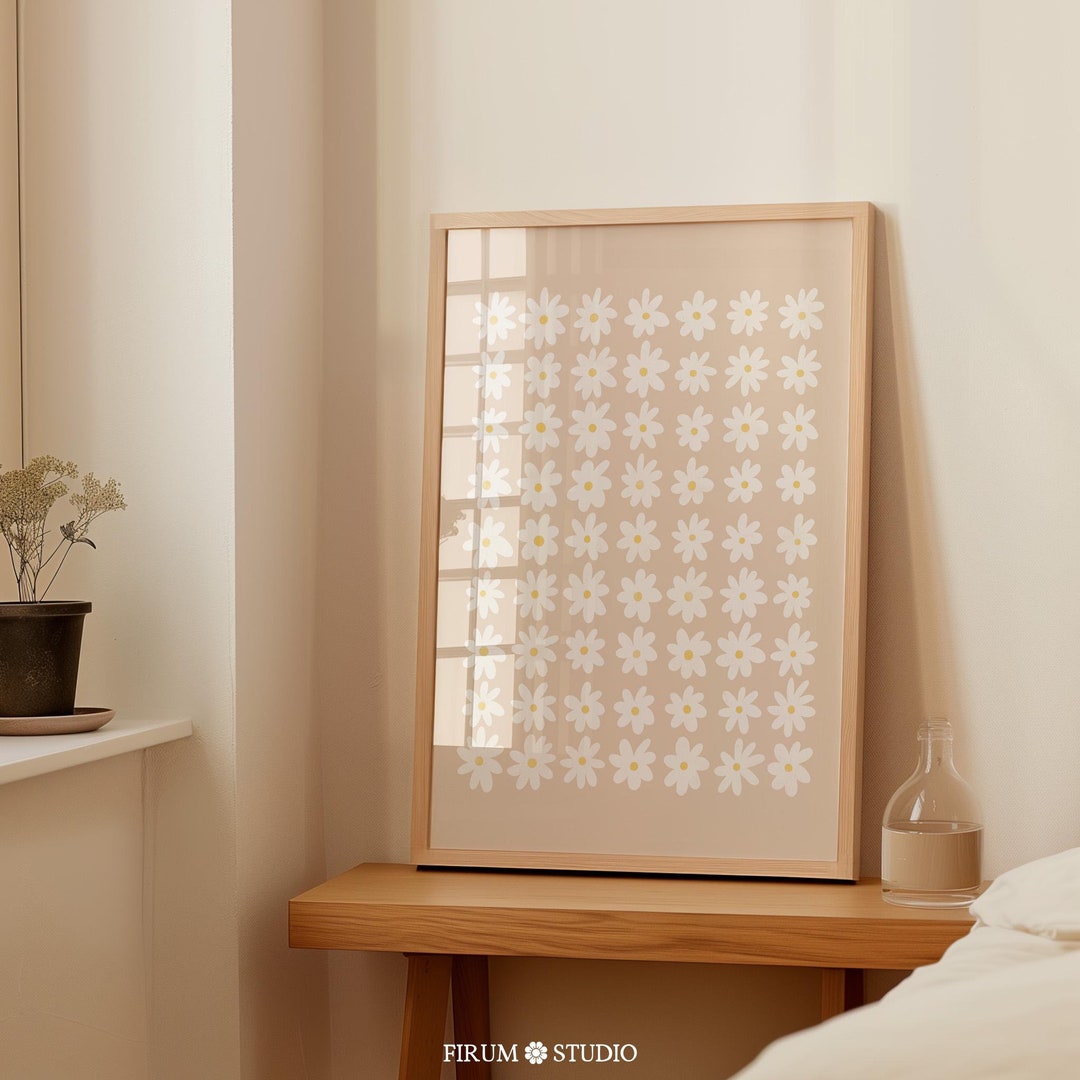 Neutral Daisies Downloadable Wall Art, Beige and White Flowers Art ...
