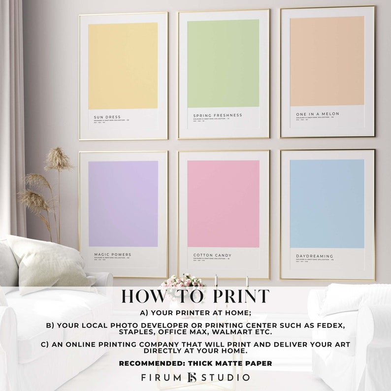 Pastel Gallery Wall, Colour Block Art Set of 6, Digital Prints, Danish ...