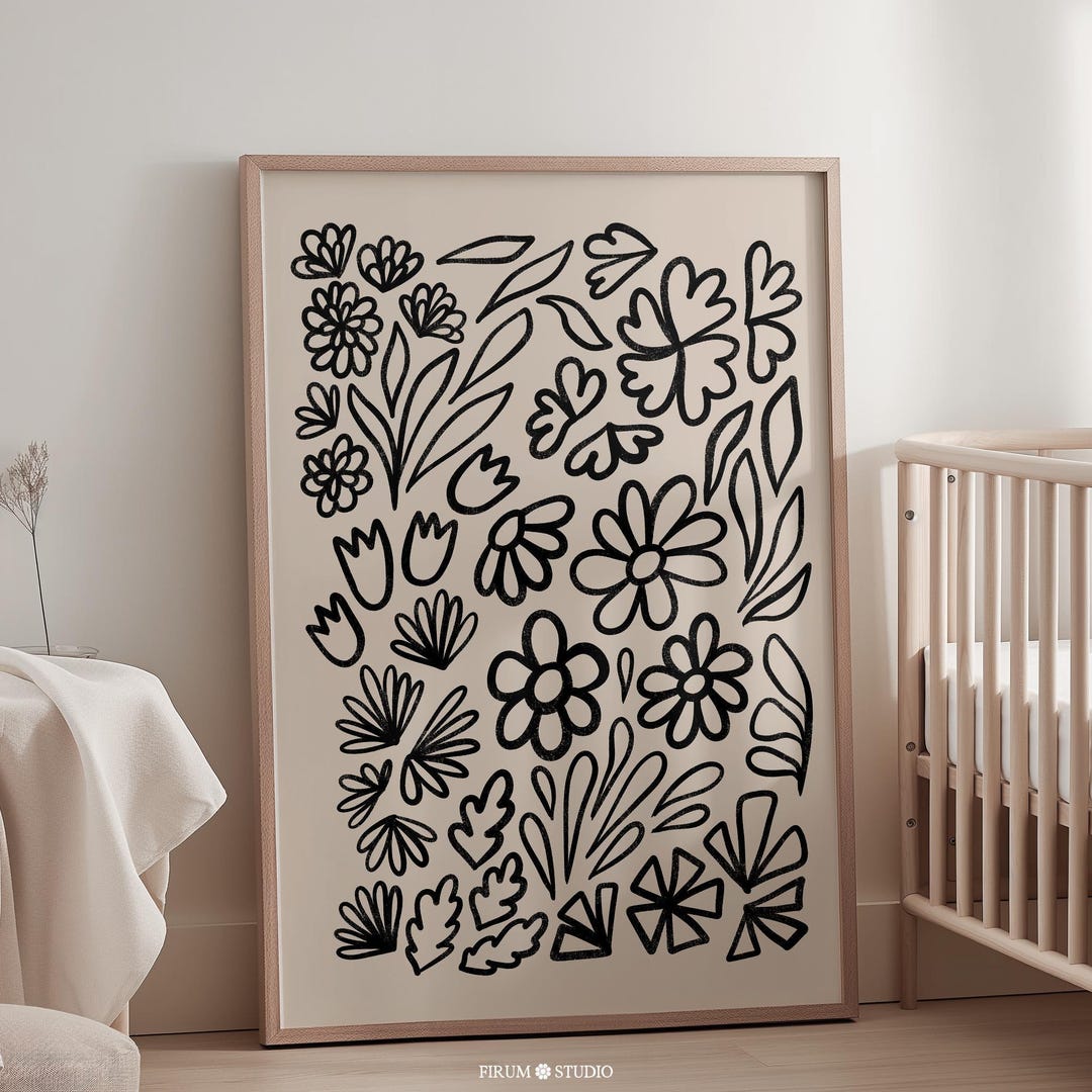 Cute Naive Flowers Printable Wall Art, Botanical Lines Art Print ...