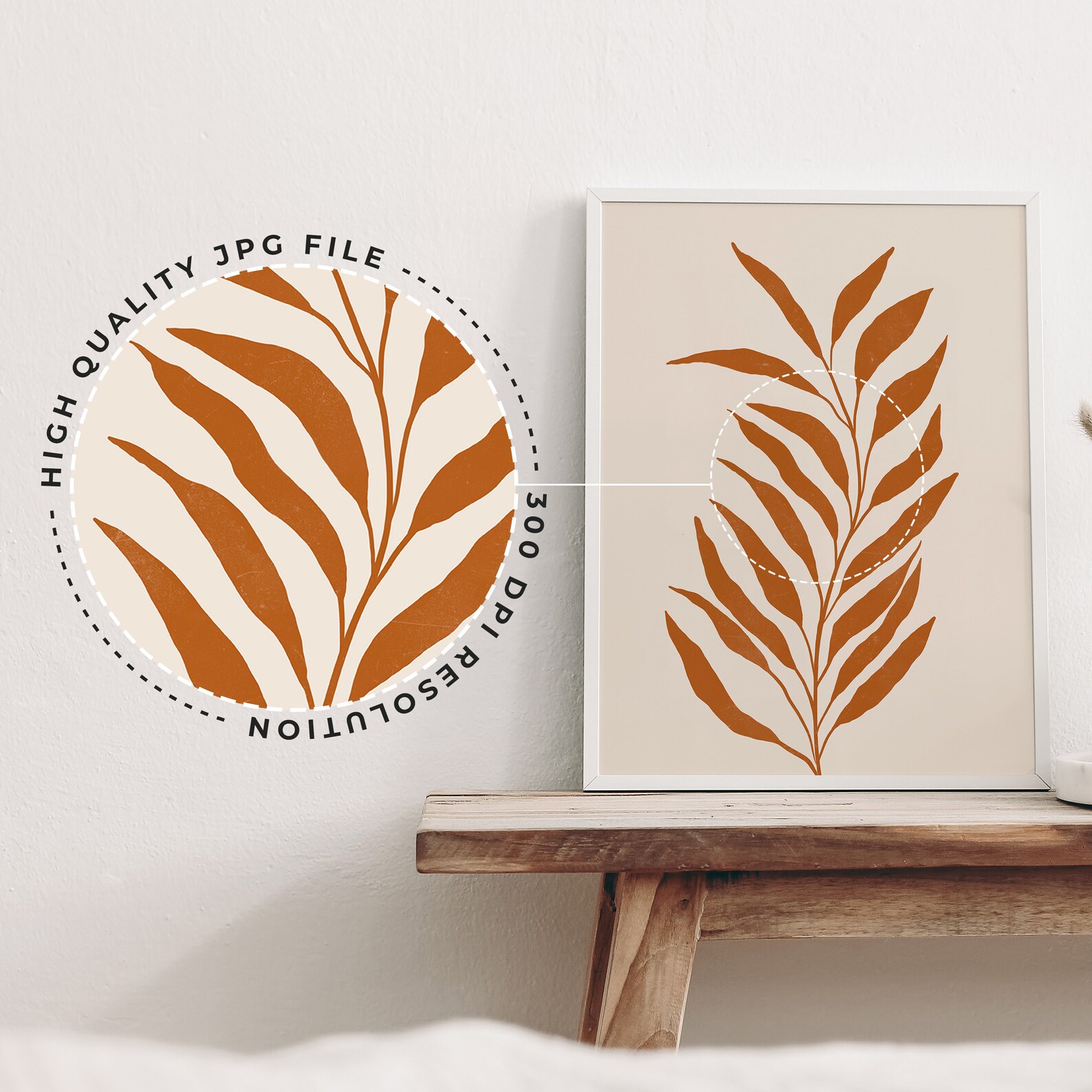 Leaves Drawing Burnt Orange Print Downloadable Art Boho | Etsy