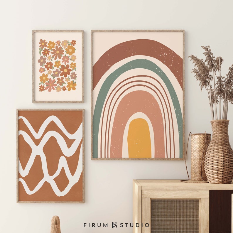 Boho Wall Art Set Earth Tones Wall Art Art Prints Set of 3 - Etsy