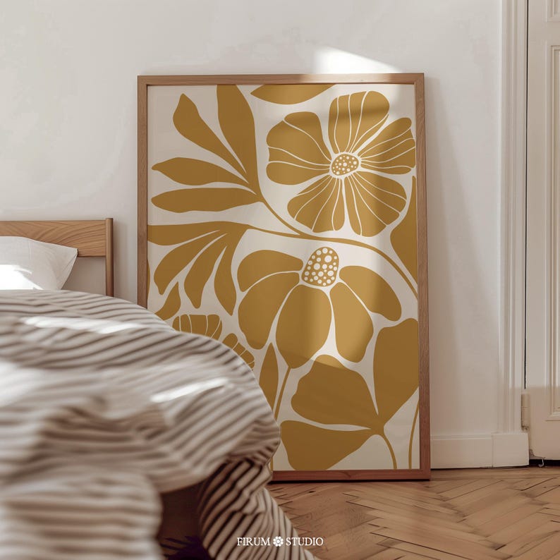 Mustard Yellow Botanical Print, Abstract Floral Art (digital Download ...